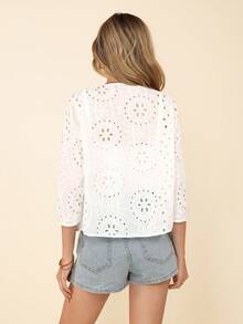 Coeurva Casual Women Eyelet Embroidery Lightweight Jacket, Resort Wear ...