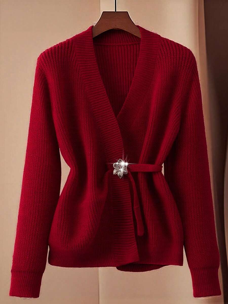 Regalyn Plus Size Women Winter Knitted Cardigan, Simple Stylish Fitted ...