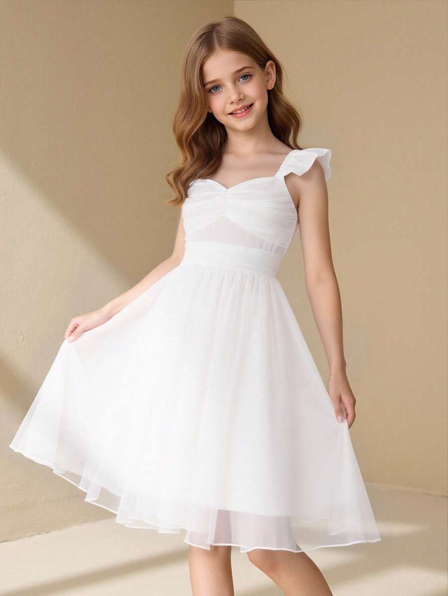 Plus Size Tween Girls Elegant High-Quality White Spaghetti Strap Cap ...