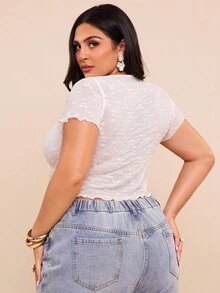 SHEIN BAE Plus Size Women's Textured Mesh Bowknot-Up Sweetheart Neck ...