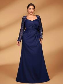 Serin Plus Size Navy Blue Spring Formal Elegant Evening Formal Dress ...