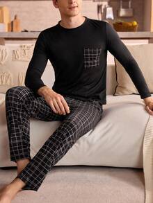 Manfinity Underwear&Sleepwear Basics Teen Boy Plaid Long Sleeve Top And ...