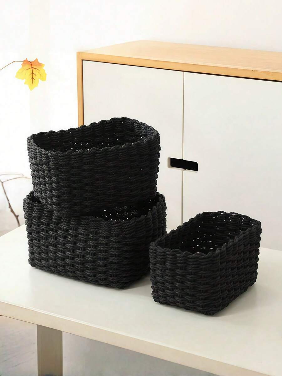 1pc/3pcs Handwoven Paper Rope Storage Basket Set, For Home Organization ...