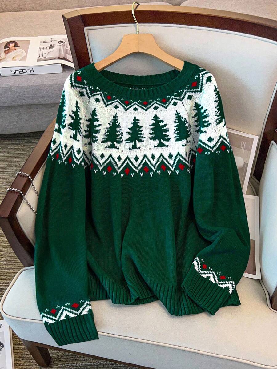 EMERY ROSE Plus Size Women's Christmas Party Christmas Tree Knit ...