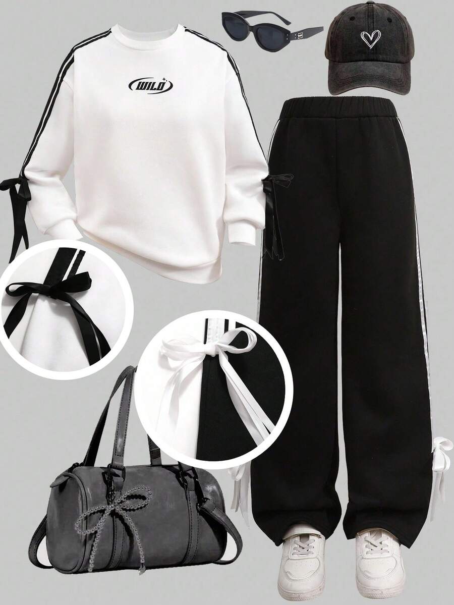 SHEIN Tween Girl's Collegiate School Back-To-School Outfit,Black And ...