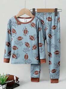 2pcs Young Boy Football Graphic Print Crew Neck Long Sleeve Top And ...