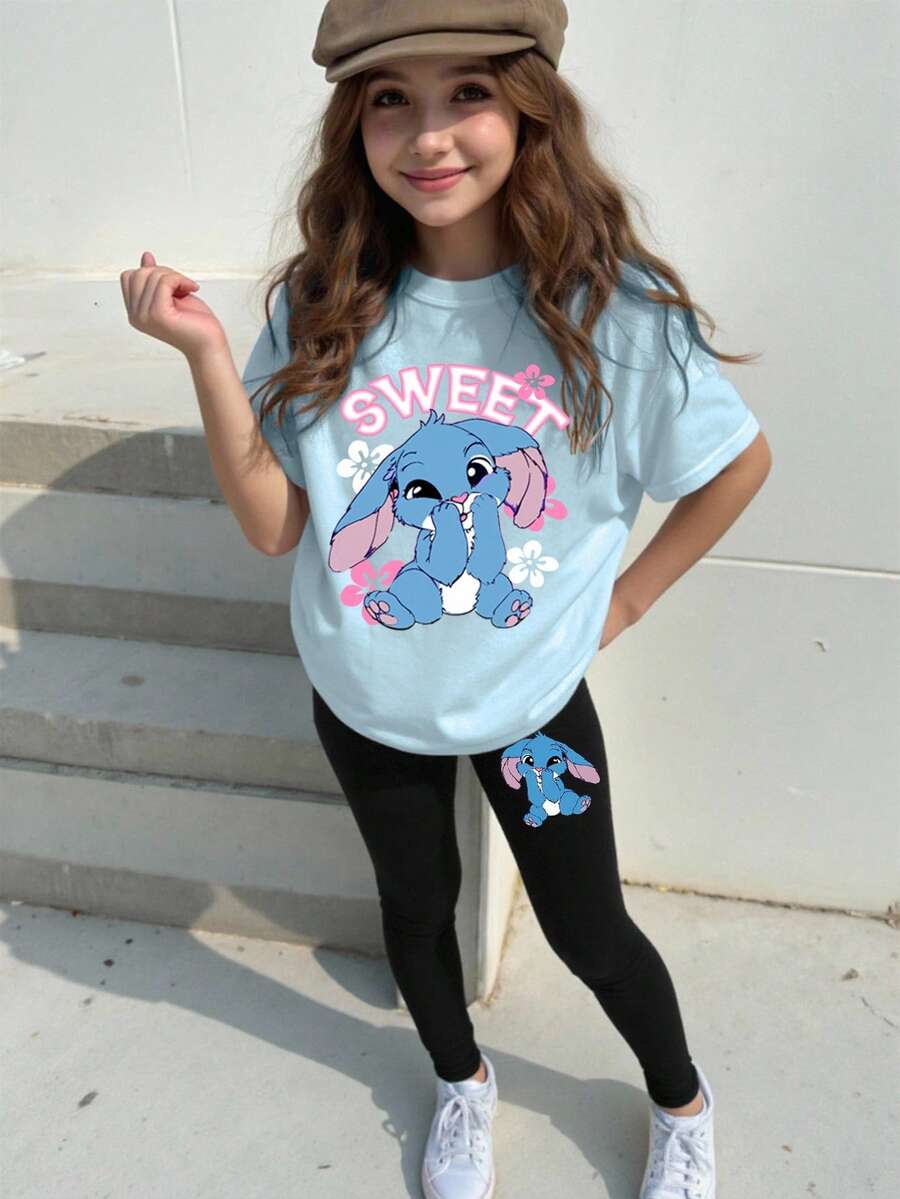 Conjunto de Camiseta de Manga Curta e Legging Casual de Moda Criativa e ...