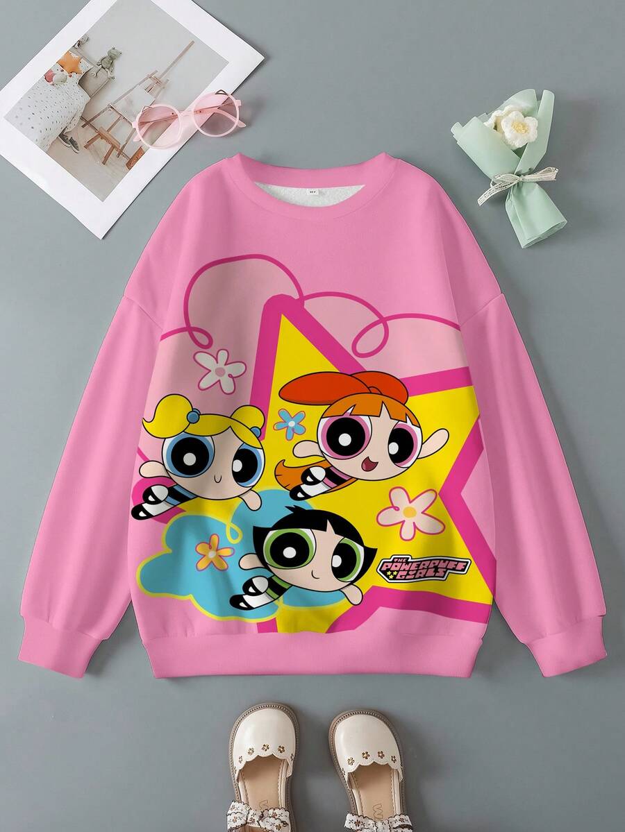 THE POWERPUFF GIRLS X SHEIN Tween Girl Casual Blossom, Bubbles ...