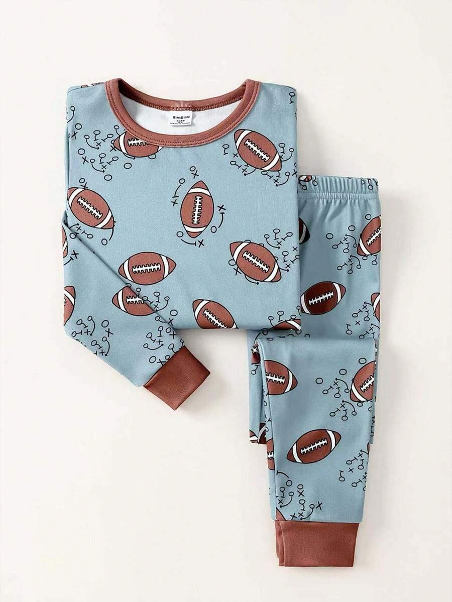 2pcs Young Boy Football Graphic Print Crew Neck Long Sleeve Top And ...