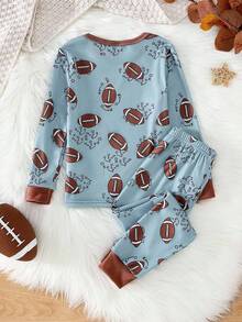 2pcs Young Boy Football Graphic Print Crew Neck Long Sleeve Top And ...