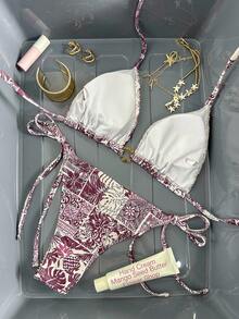 Swim Mod Women's Vacation Sexy Backless Triangle Top And Cute Tie Side ...