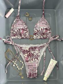 Swim Mod Women's Vacation Sexy Backless Triangle Top And Cute Tie Side ...