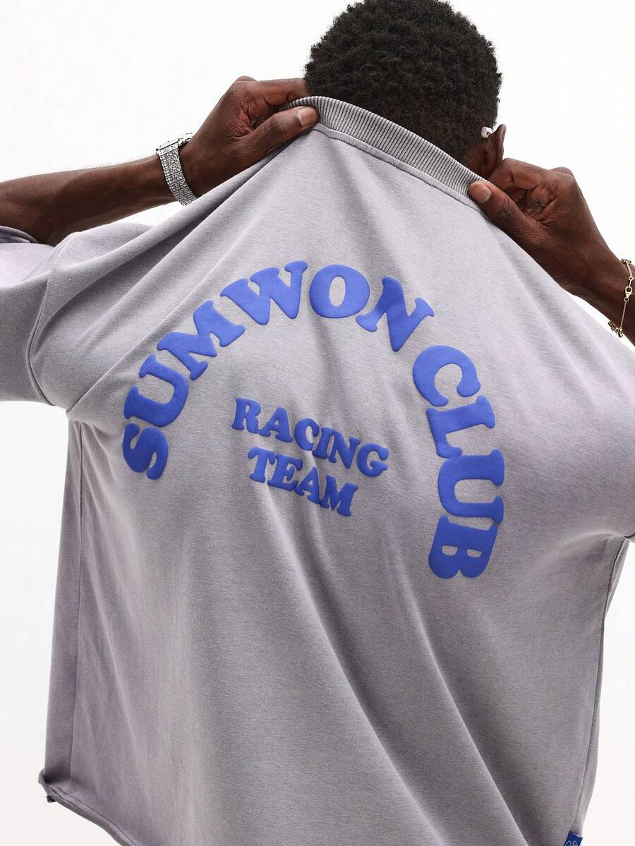 SUMWON Boxy Fit Retro Racing Team Logo Print Cotton Jersey Short Sleeve ...