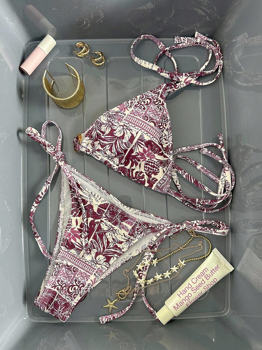 Swim Mod Women's Vacation Sexy Backless Triangle Top And Cute Tie Side ...