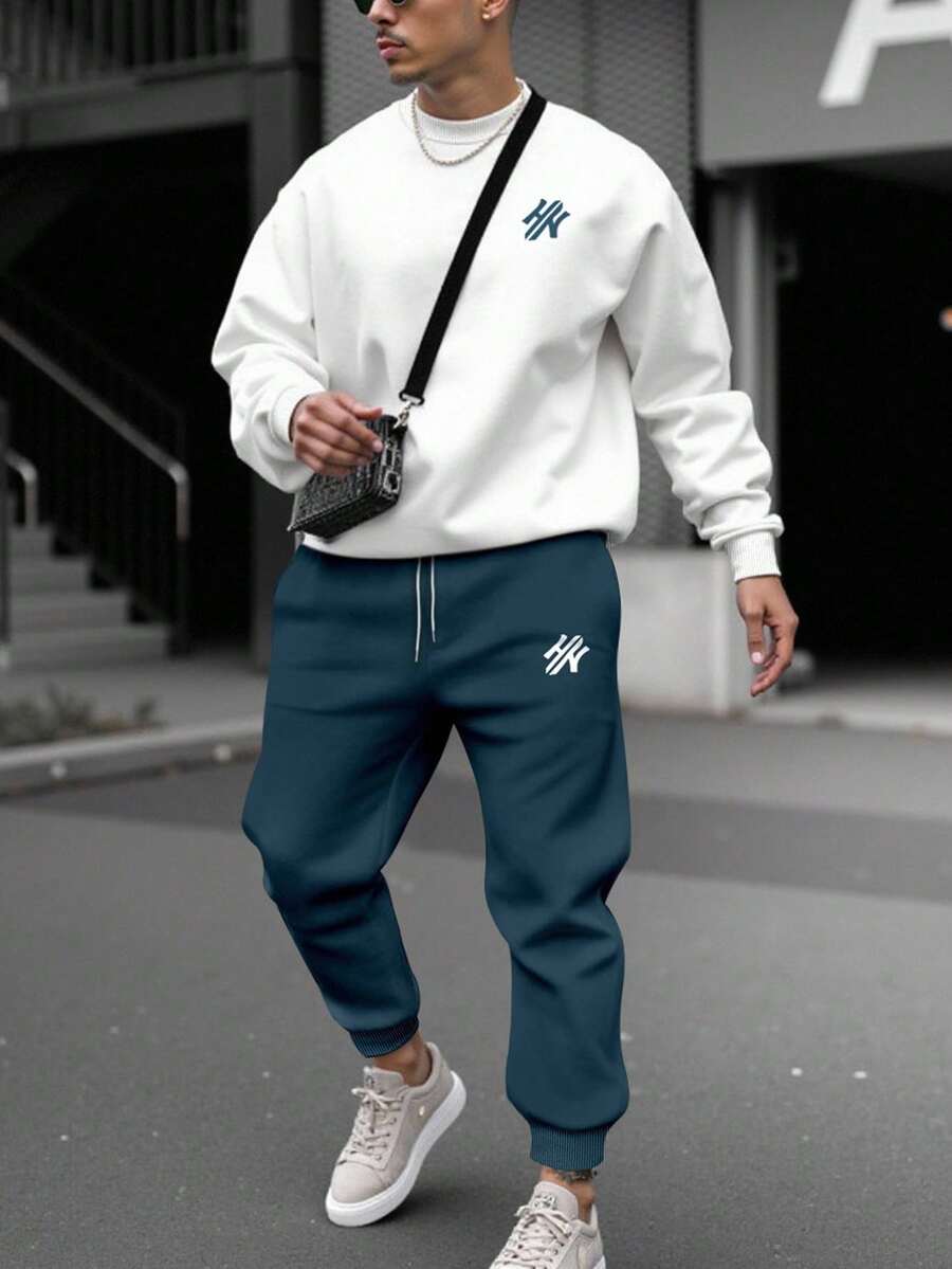 Manfinity Homme Men's Autumn Letter Print Crew Neck Long Sleeve ...