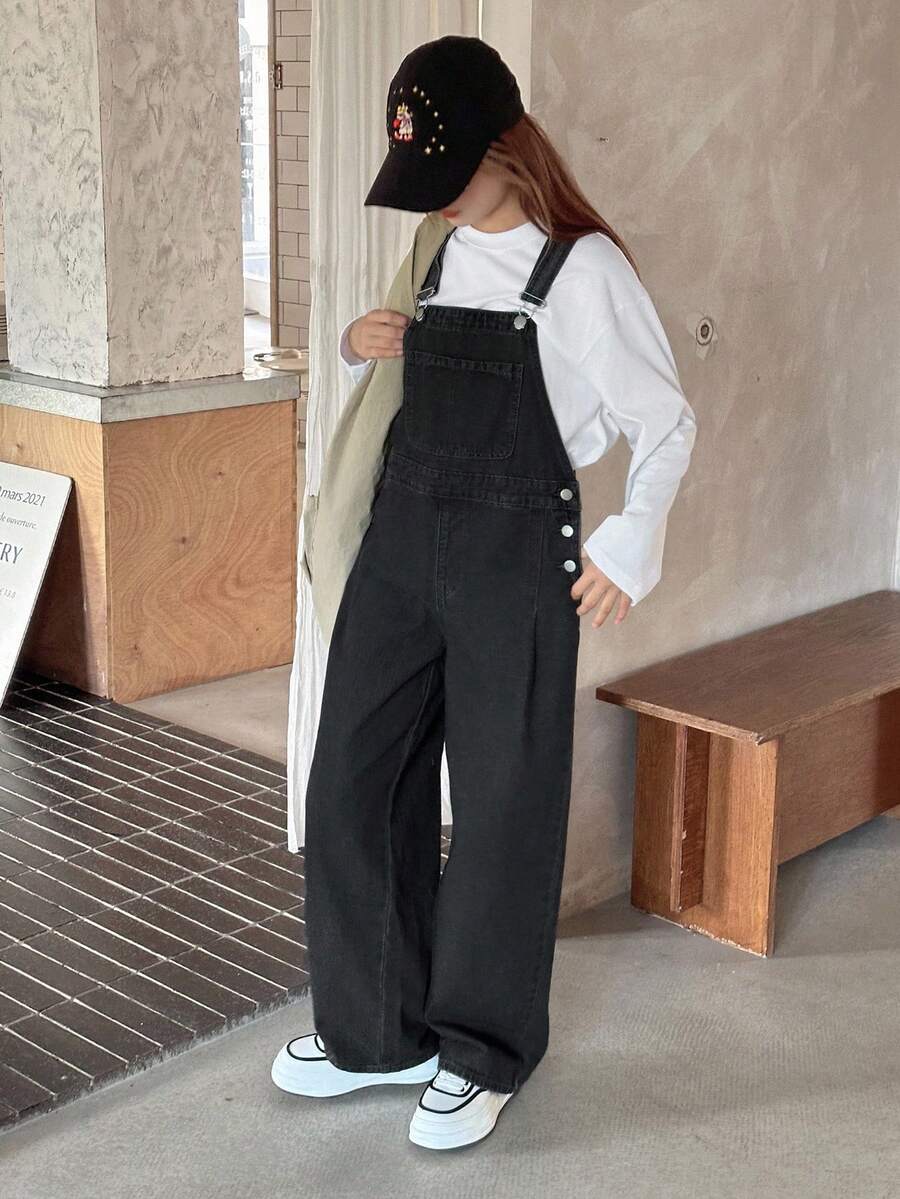 DAZY Teenager Mädchen lässiger, gerade geschnittener Jeans-Jumpsuit mit ...