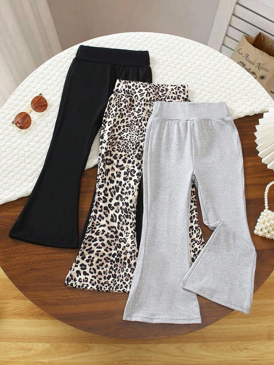 Sparklyn 3pcs/Set Girls Knitted Elastic Fabric Black Floral & Leopard ...
