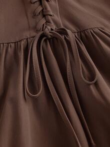 SHEIN MOD Plus Size Brown Cinched Waist Puff Sleeve Mid-Length Trench ...