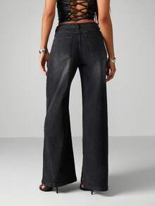 MISSGUIDED Weite Jeans mit hoher Taille, Metalleyelets, Festival Grunge ...