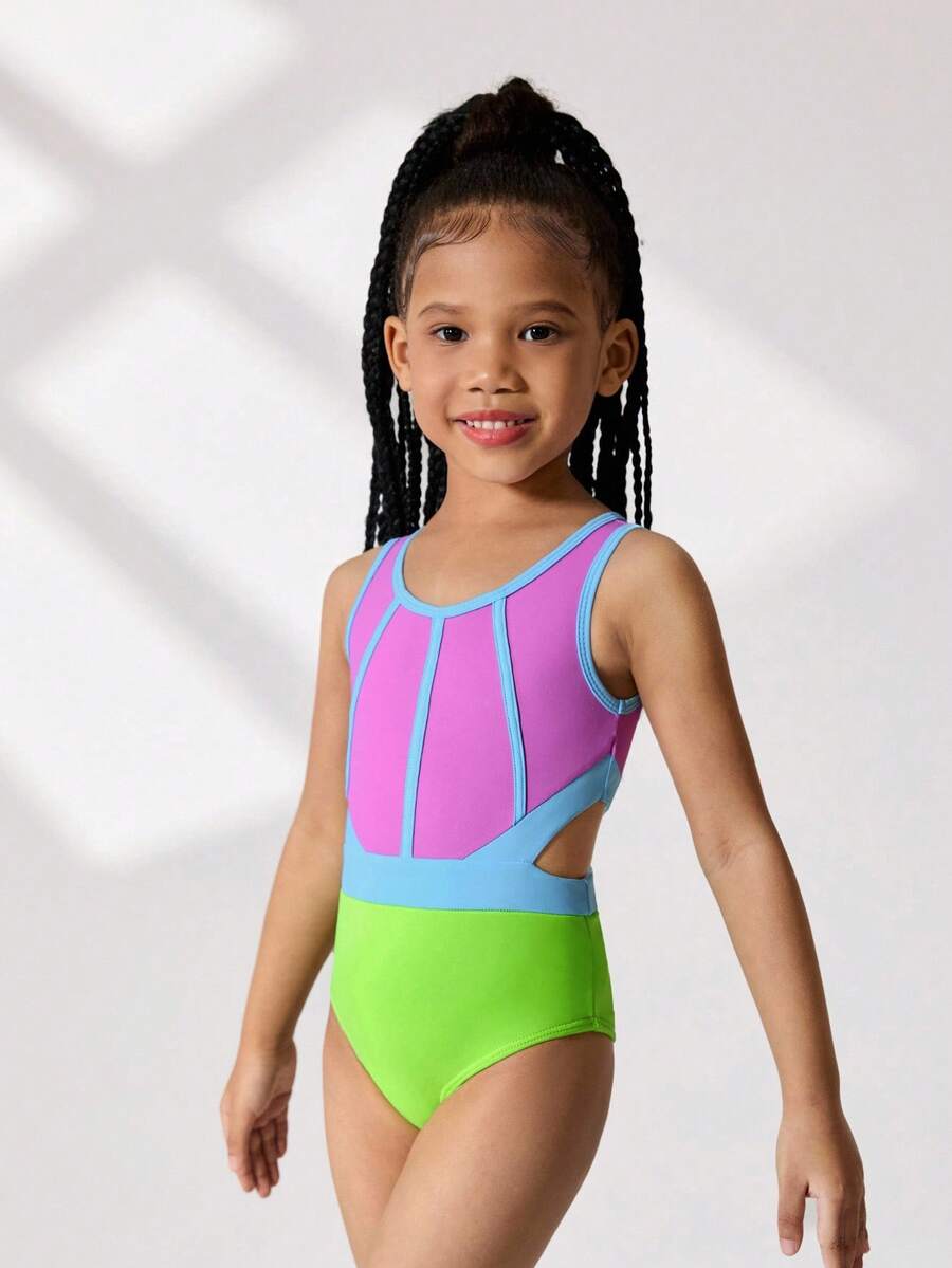 Tween Girls Color-Blocked Sleeveless Gymnastics Leotard, Circular Back ...