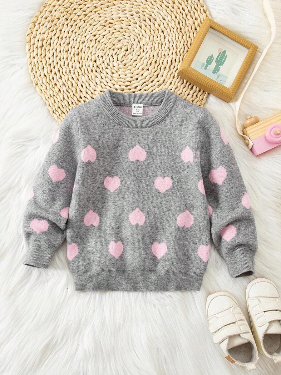 Reset Phase Young Girl Jacquard Heart Cute Casual Versatile Sweater ...