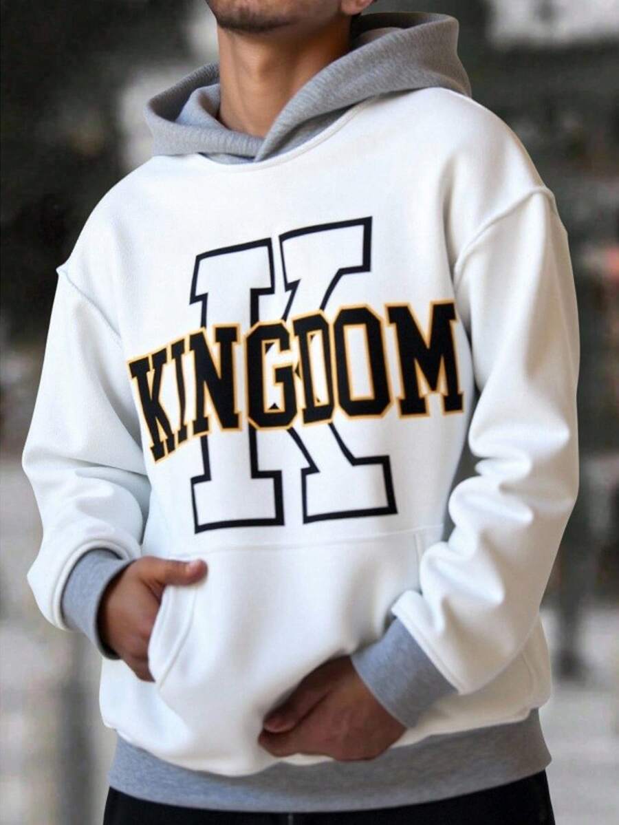SHEIN Teen Boy Casual Street Letter Slogan Print Contrast Color Hoodie ...