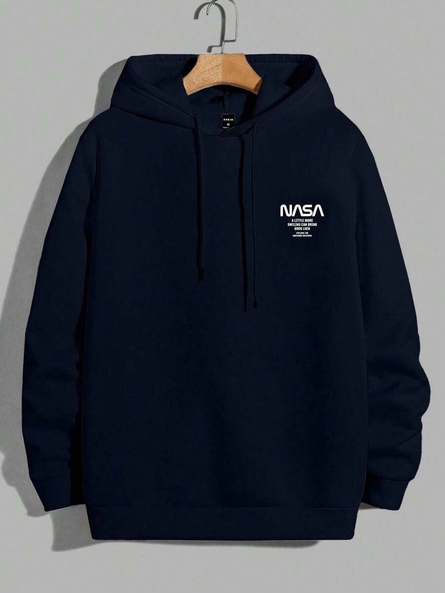 EURMUSE 100%Cotton Men Letter Graphic Drawstring Hoodie | SHEIN UK