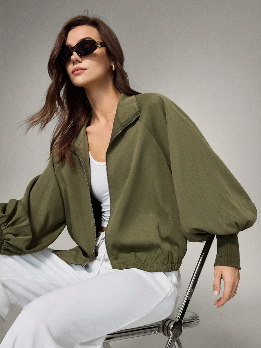 Hanevo Women's Casual Solid Color Lantern Sleeve Lightweight Jacket ...