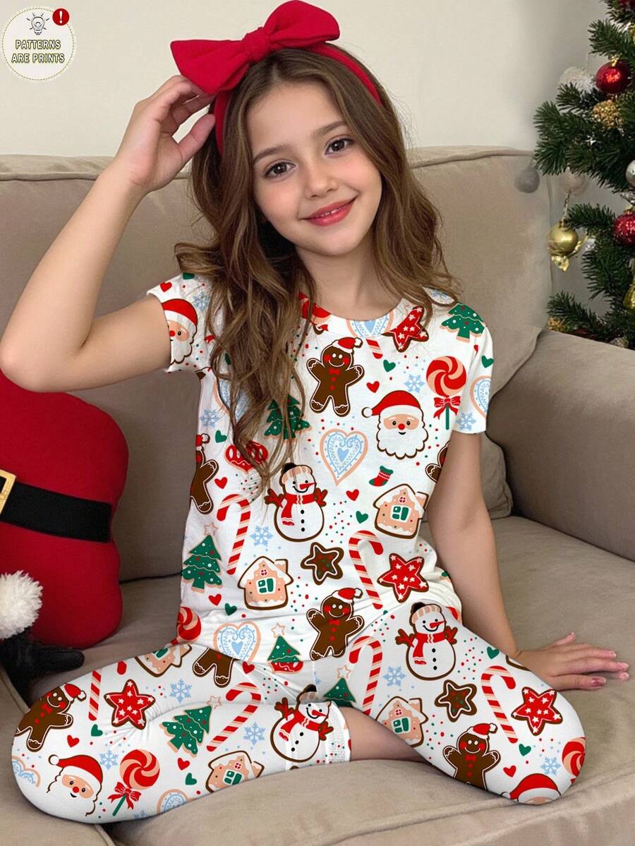 SHEIN Tween Girls' Casual Minimalist Christmas Cartoon Santa Claus ...