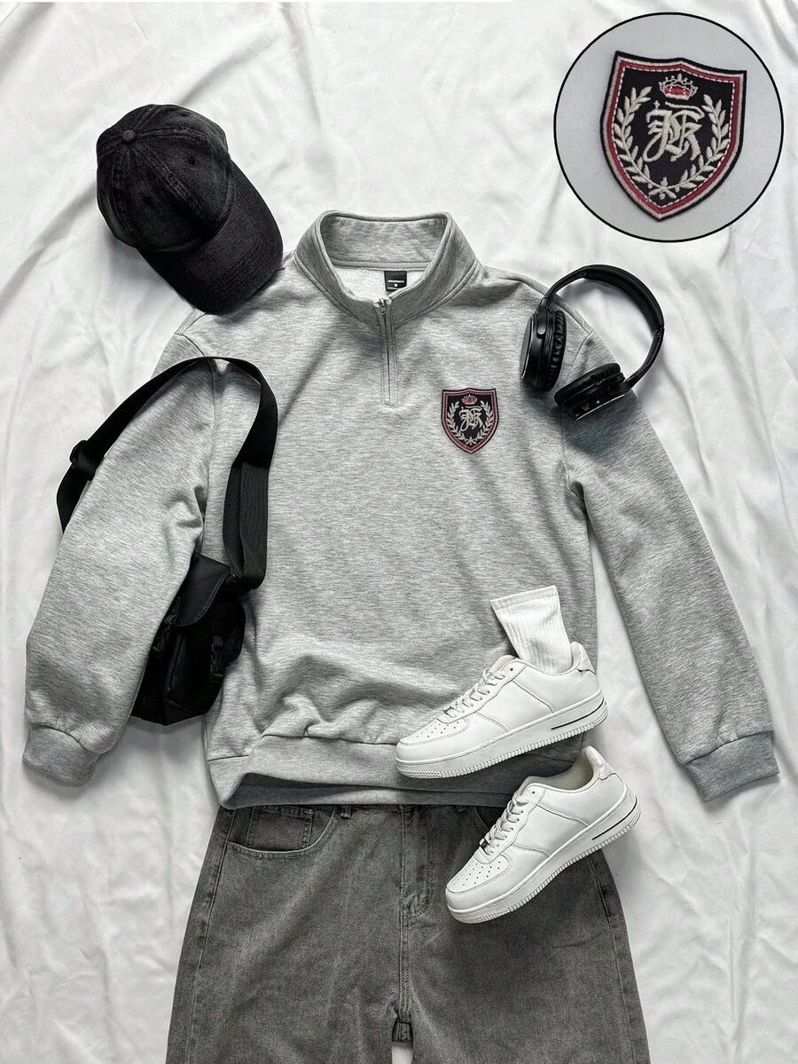 Manfinity Joysei Standard Size Men's College Embroidered Badge Gray Zip ...