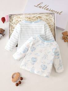 SHEIN Newborn Baby Boy White Printed Pattern Open Top 2 Pieces Set With ...