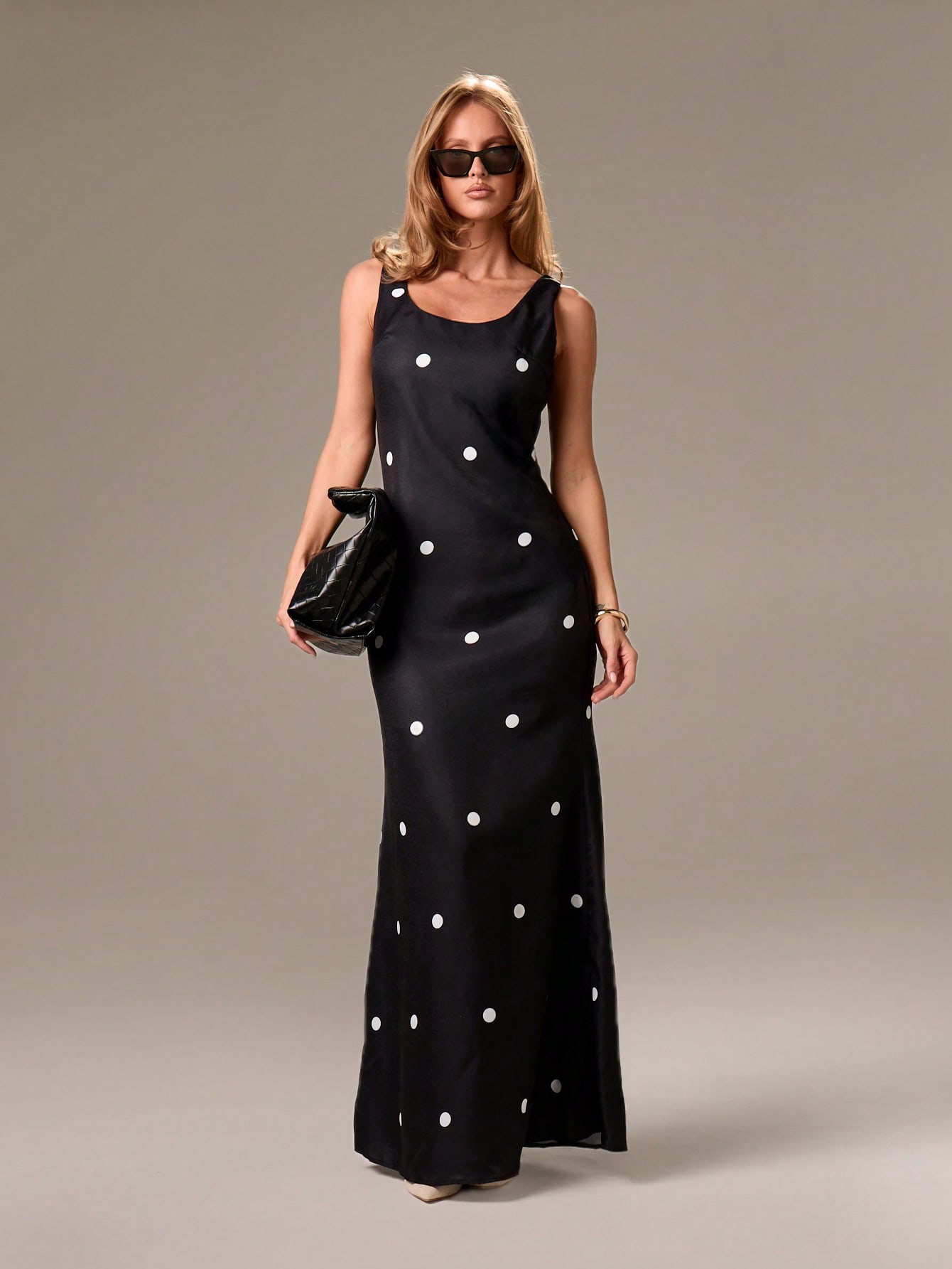 AiiRZ Elegant Sleeveless Polka Dot Maxi Dress Evening Formal Long Ball ...