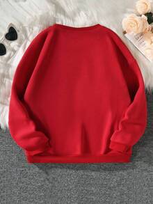 Young Girl Casual Cartoon Print Long Sleeve Crew Neck Fleece Sweatshirt ...
