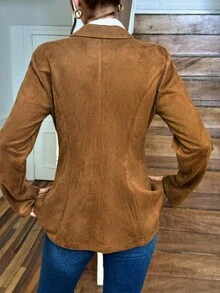 LanaWest Blazer de ante, botón metálico asimétrico, color camello ...