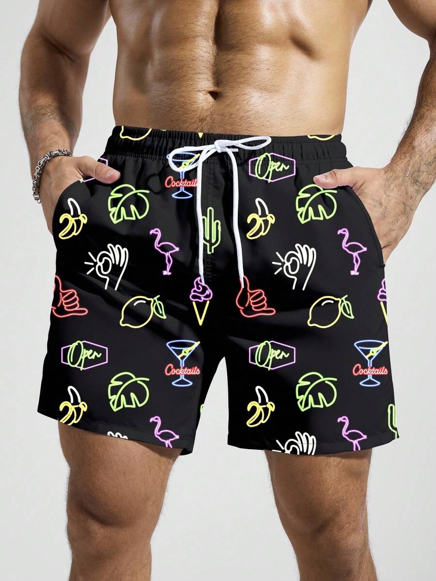 Manfinity Swimmode Men's Colorful Graffiti Print Beach Shorts | SHEIN USA