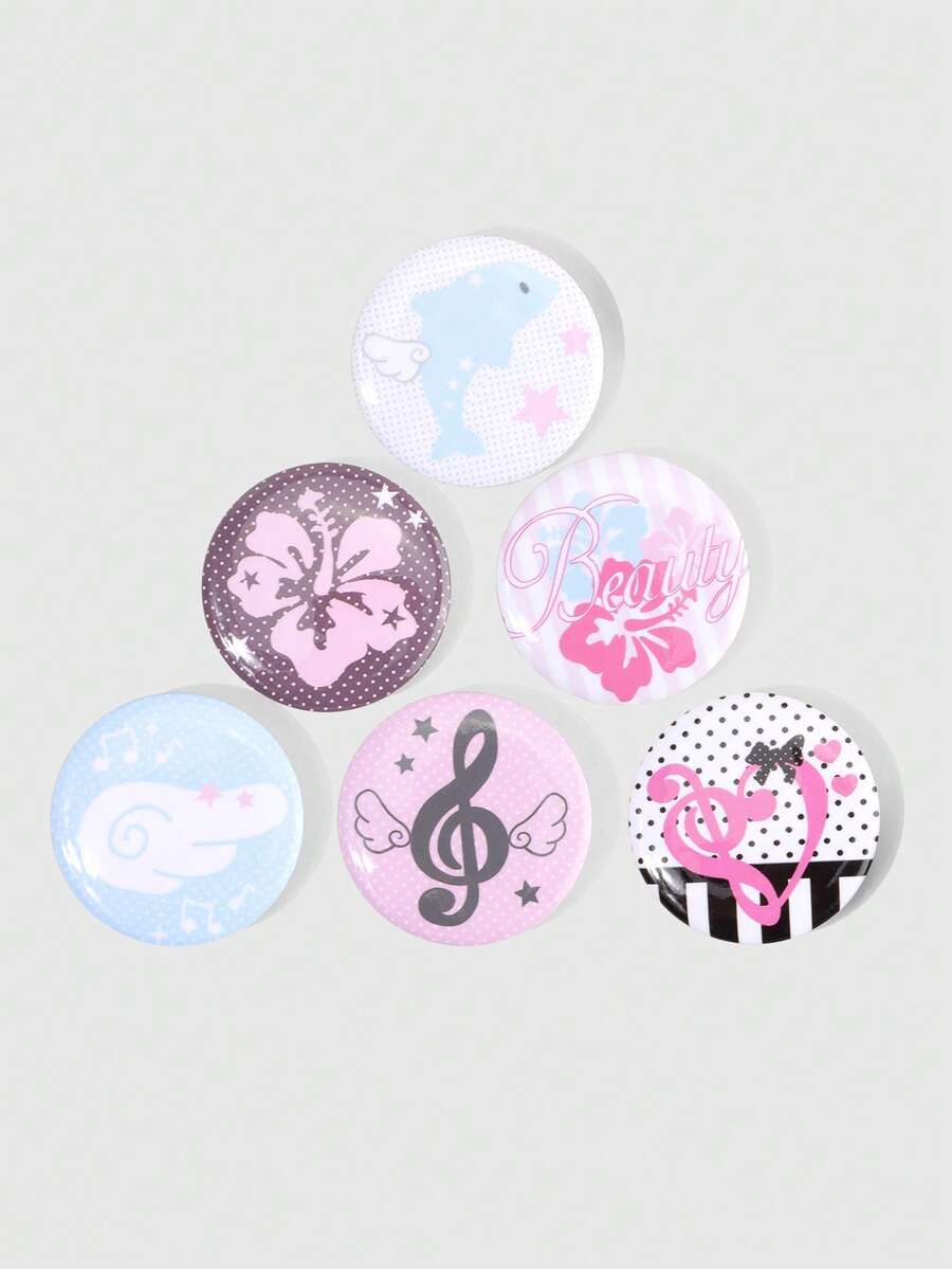 ROMWE Kawaii 6 شارات أنمي مزينة بالأزهار والأجنحة وملاحظات الموسيقى ...