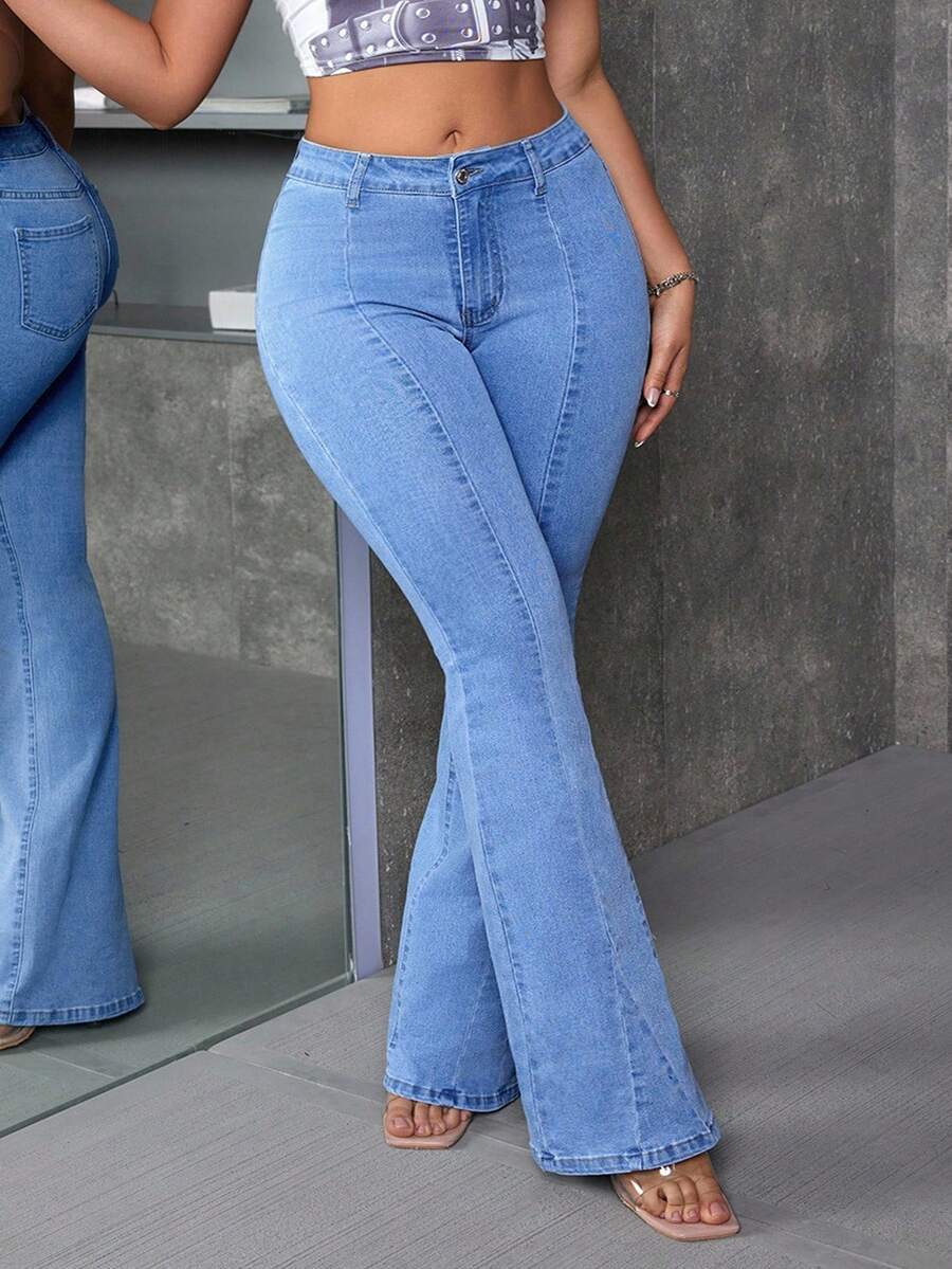 SHEIN SXY Plus Size Cowgirl Outfit, Blue Stretch Sexy Skinny Jeans For ...