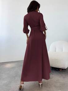 Firerie Rose Red Elegant Modest Long Sleeve Tie Waist Umbrella Dress ...