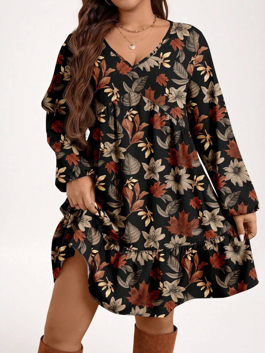 EMERY ROSE Fall Clothing, Autumn Maple Leaf Pattern, Lantern Sleeves ...