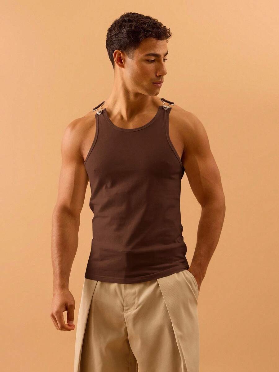Musero Ribbed Tank Top Metal Detail Fastening Summer Spring Holiday ...