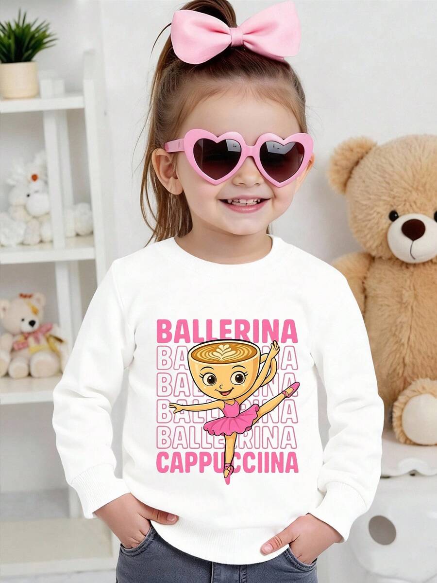 SHEIN Playful Pals Baby Girl Cute Cappuccino Ballet Dancer Letter Print ...