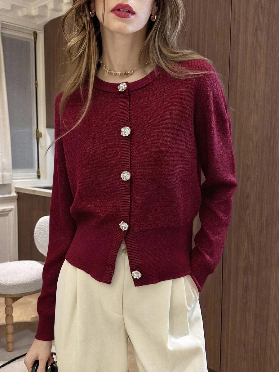 Chiquease Cárdigan de punto de unicolor con botones metálicos, suéter ...
