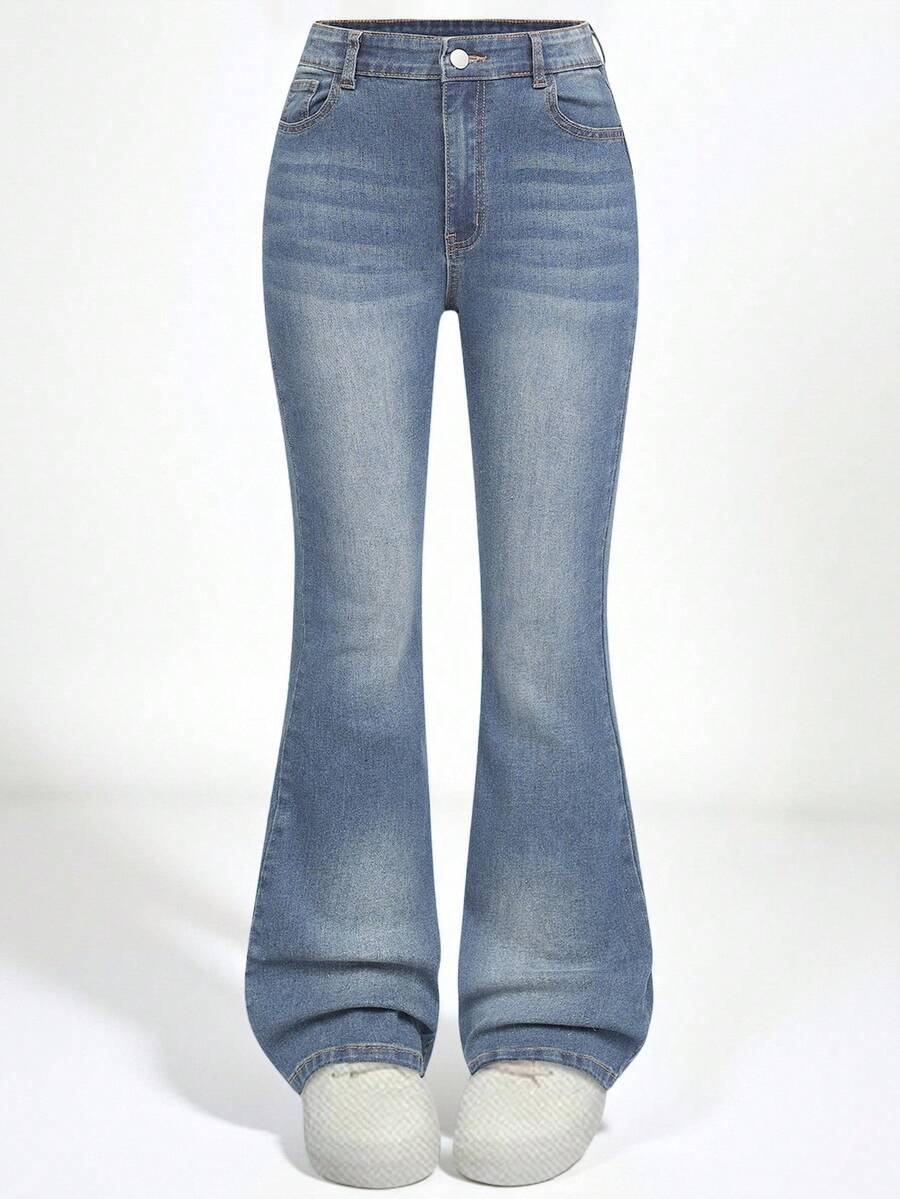SHEIN Explorewe Y2K Fashion Heavy Washed Flare Stretch Jeans For Teen ...