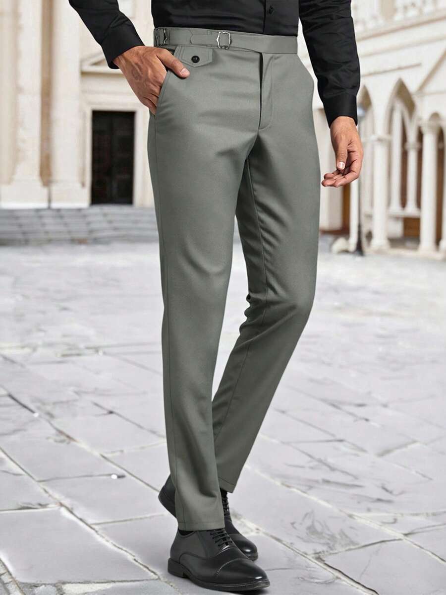 Manfinity Bizformal Men's Dark Grey Suit Pants, Adjustable Waist Design ...