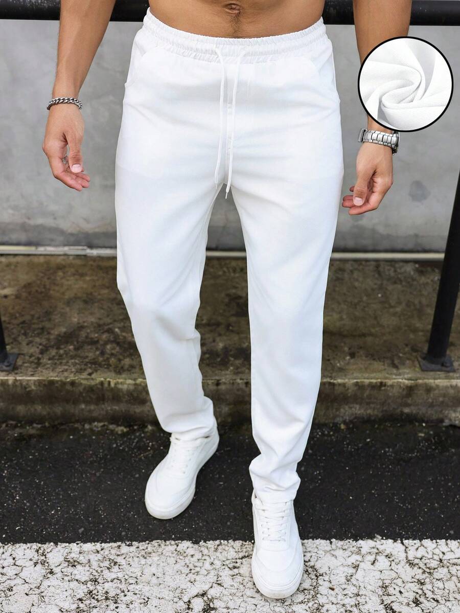 Manfinity Homme Heren slim fit broek, effen lange vakantie witte broek ...