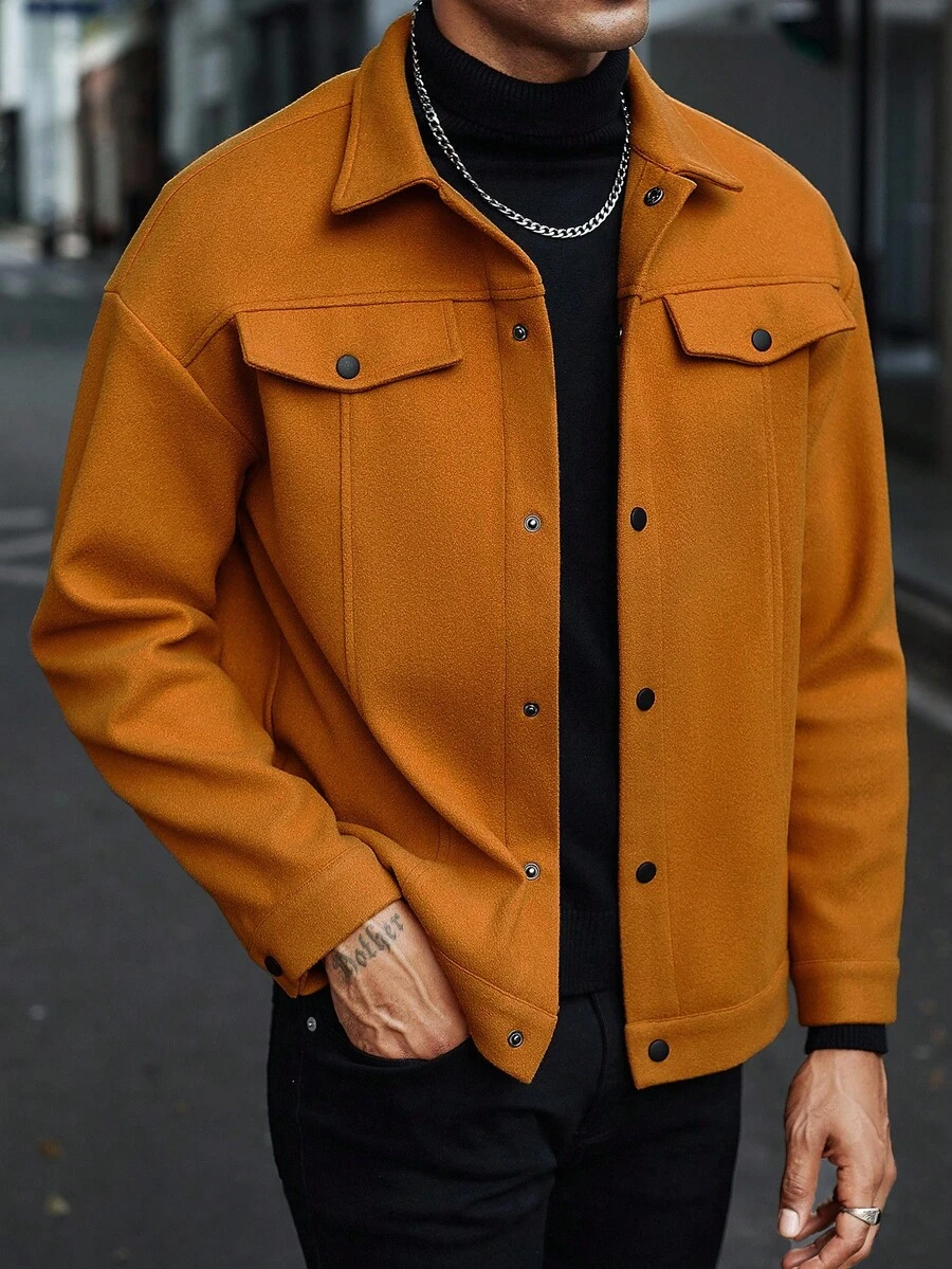 Manfinity CasualCool Herren einfarbiger Einreiher Lässig Mantel mit ...