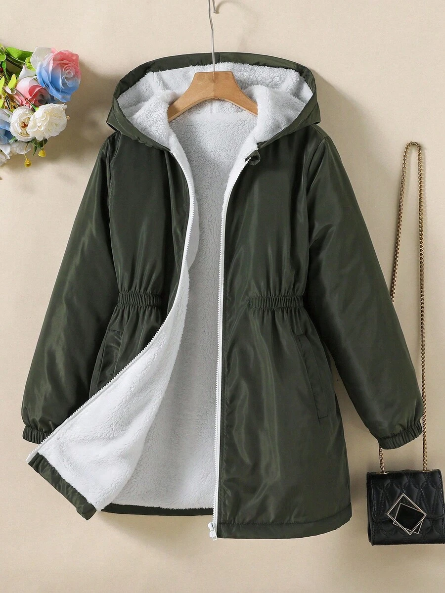 SHEIN Tween Girls Casual Hooded Windbreaker Jacket, Thermal Lined Mid ...