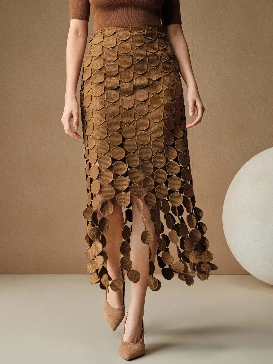 Anewsta Falda de doble capa con círculos cortados con láser, elegante y ...