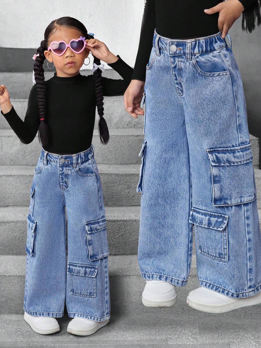 SHEIN Mädchen weite Cargo-Jeans mit weitem Bein und loser Passform | aktuelle Trends, günstig ...