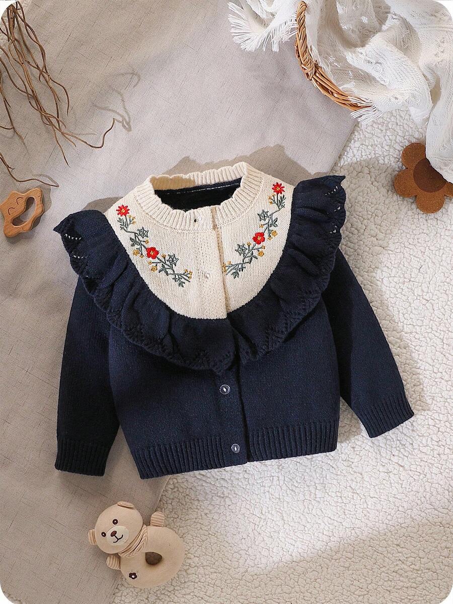 SHEIN Vintaside Kids Cárdigan de punto con volantes bordados y ...